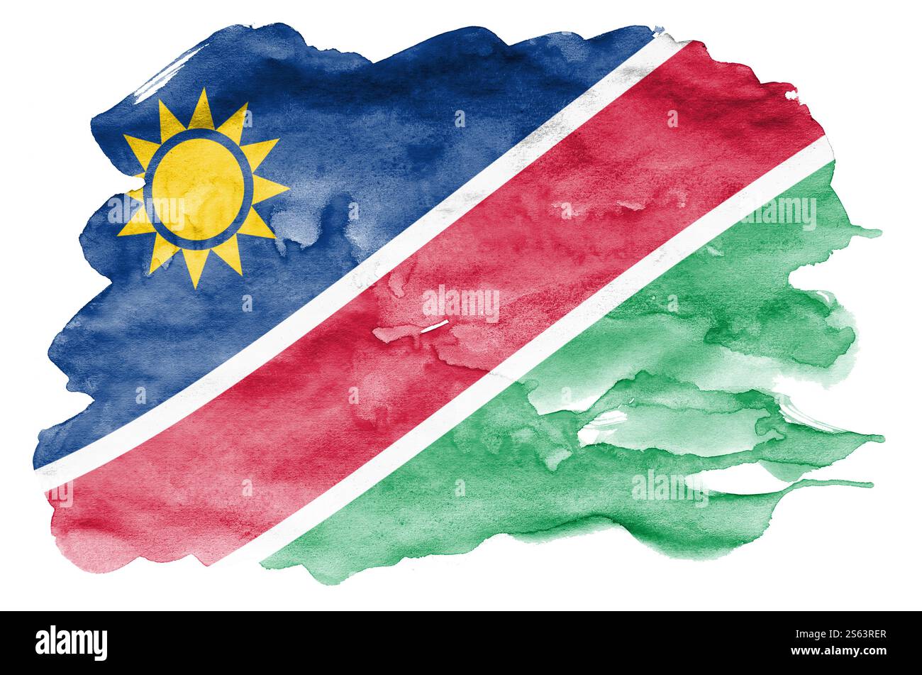 Namibia flag is depicted in liquid watercolor style isolated on white ...