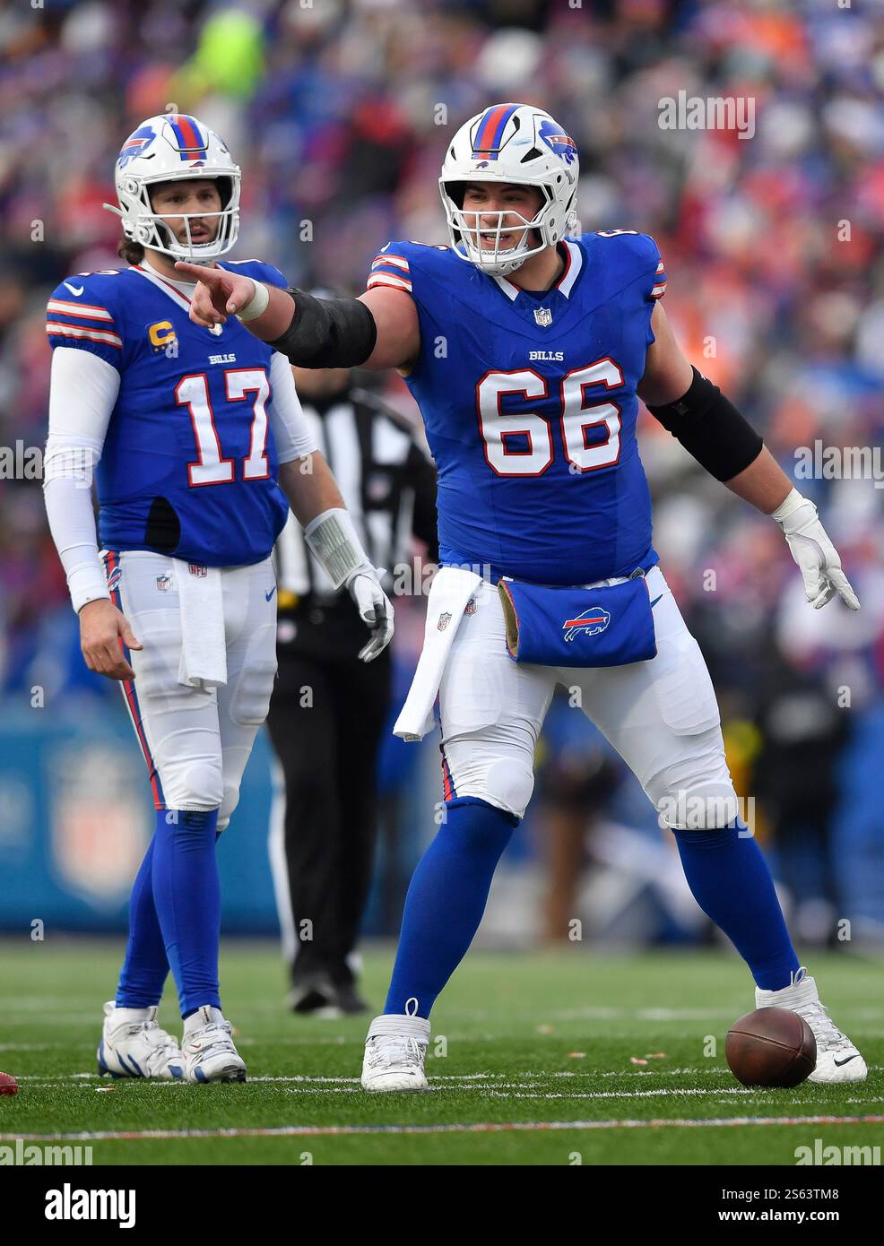 Buffalo Bills center Connor McGovern (66) gestures before lining up ...