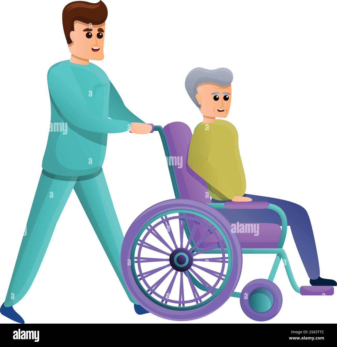 Volunteer and grandmother icon. Cartoon of volunteer and grandmother ...