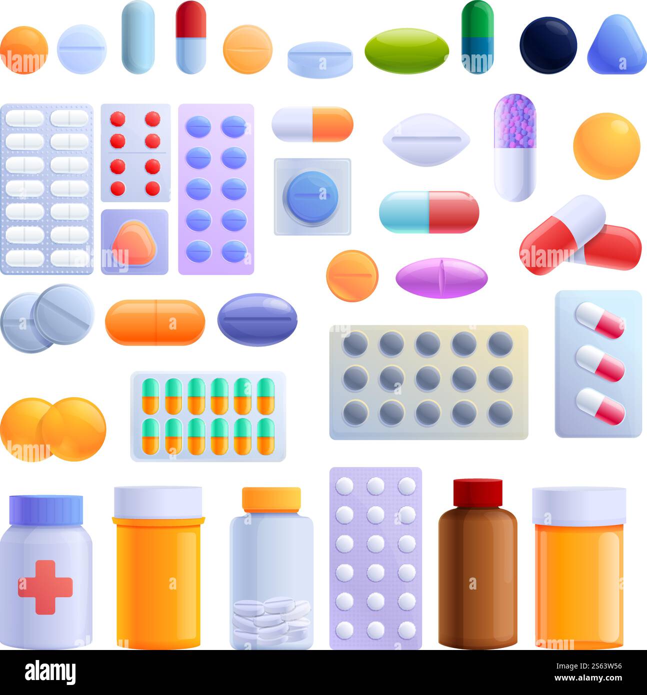 Pill icons set. Cartoon set of pill vector icons for web design. Pill ...
