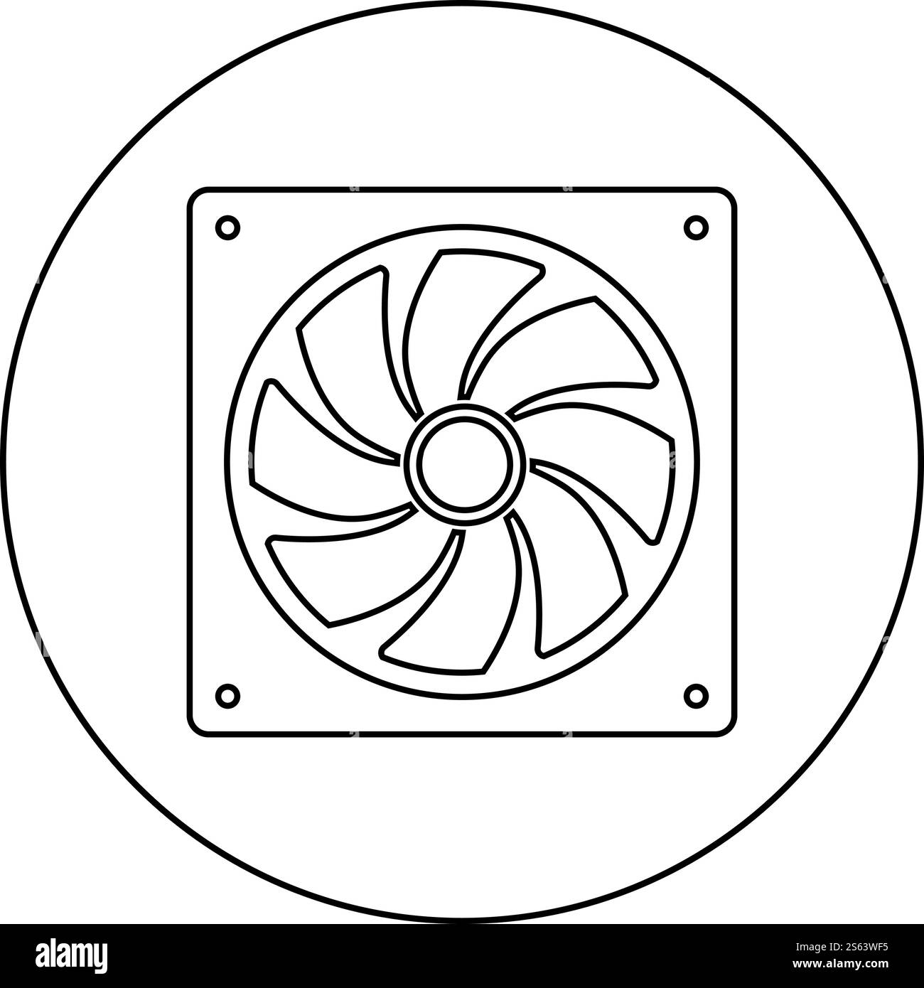 Fan for computer processor Cooler CPU cooling system Ventilator icon in circle round outline ...