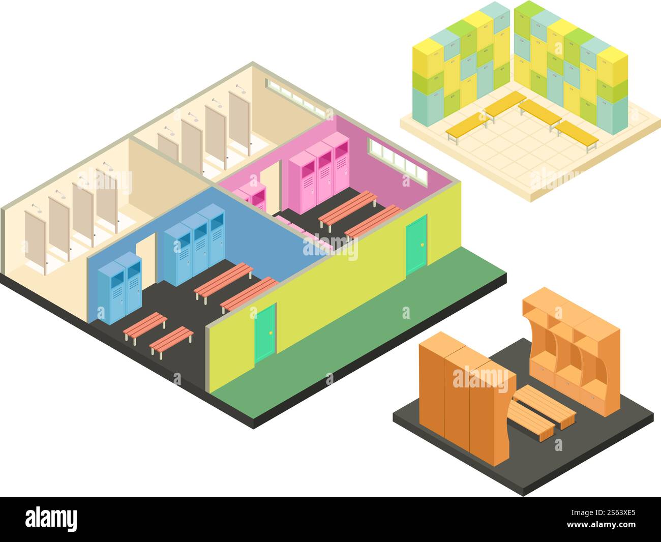 Sport dressing room icons set. Isometric set of sport dressing room ...