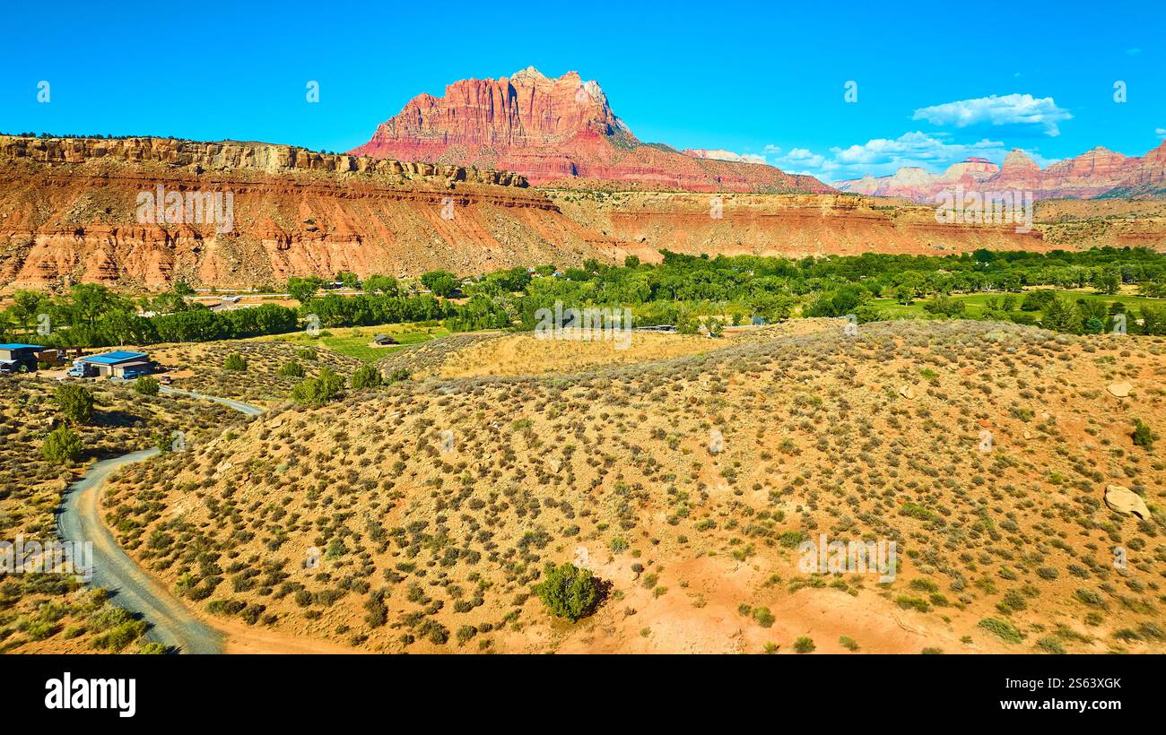Aerial of Grafton Utah Ghost Town Amid Red Rock Desert Stock Photo - Alamy