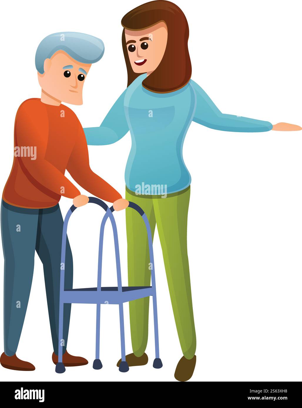 Woman helps an old man icon. Cartoon of woman helps an old man vector ...