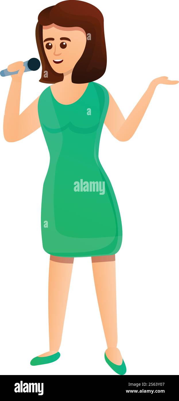 Green dress singer icon. Cartoon of green dress singer vector icon for ...