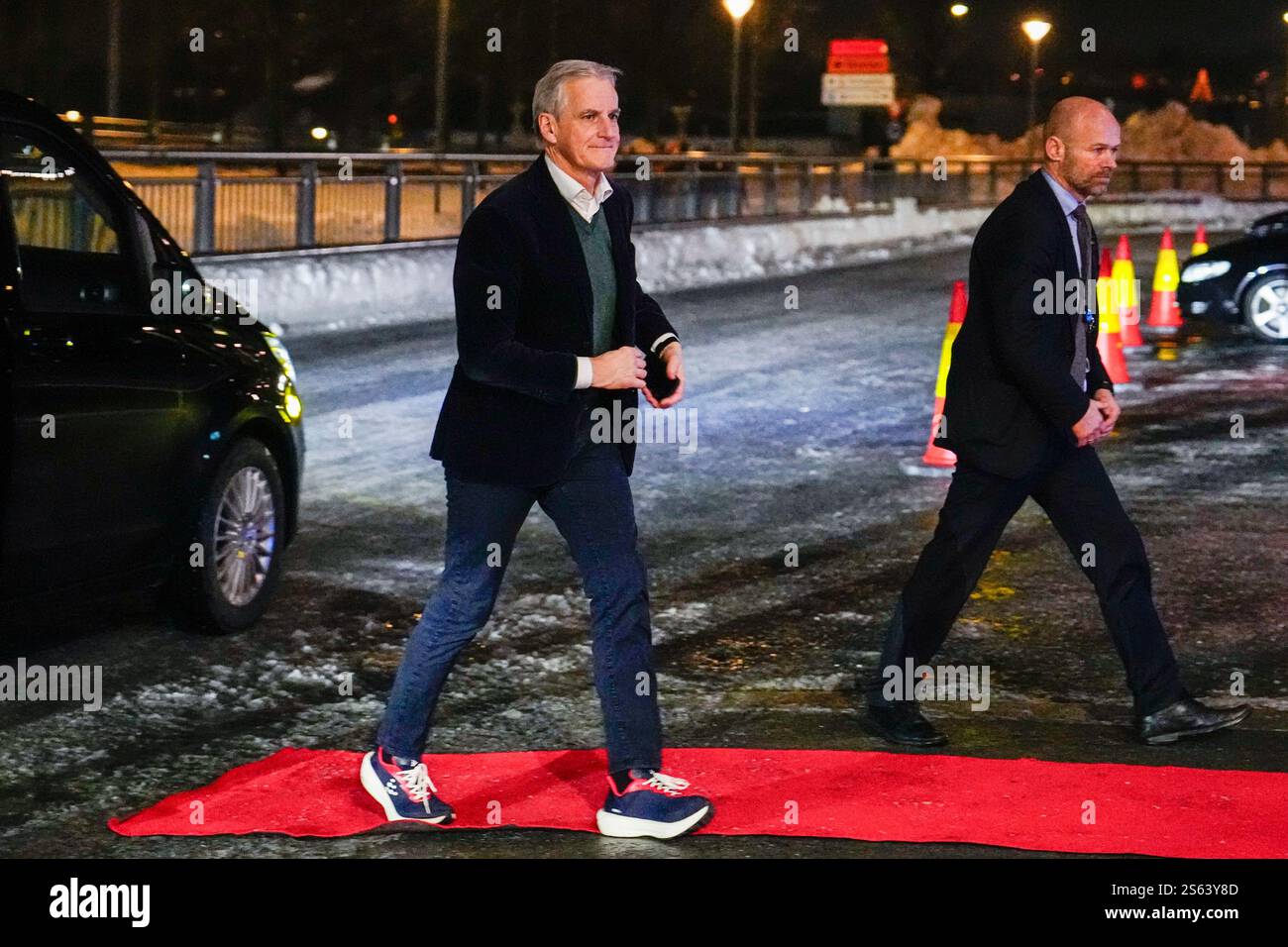 Fornebu 20250115. Norwegian Prime Minister Jonas Gahr Store arrives at ...