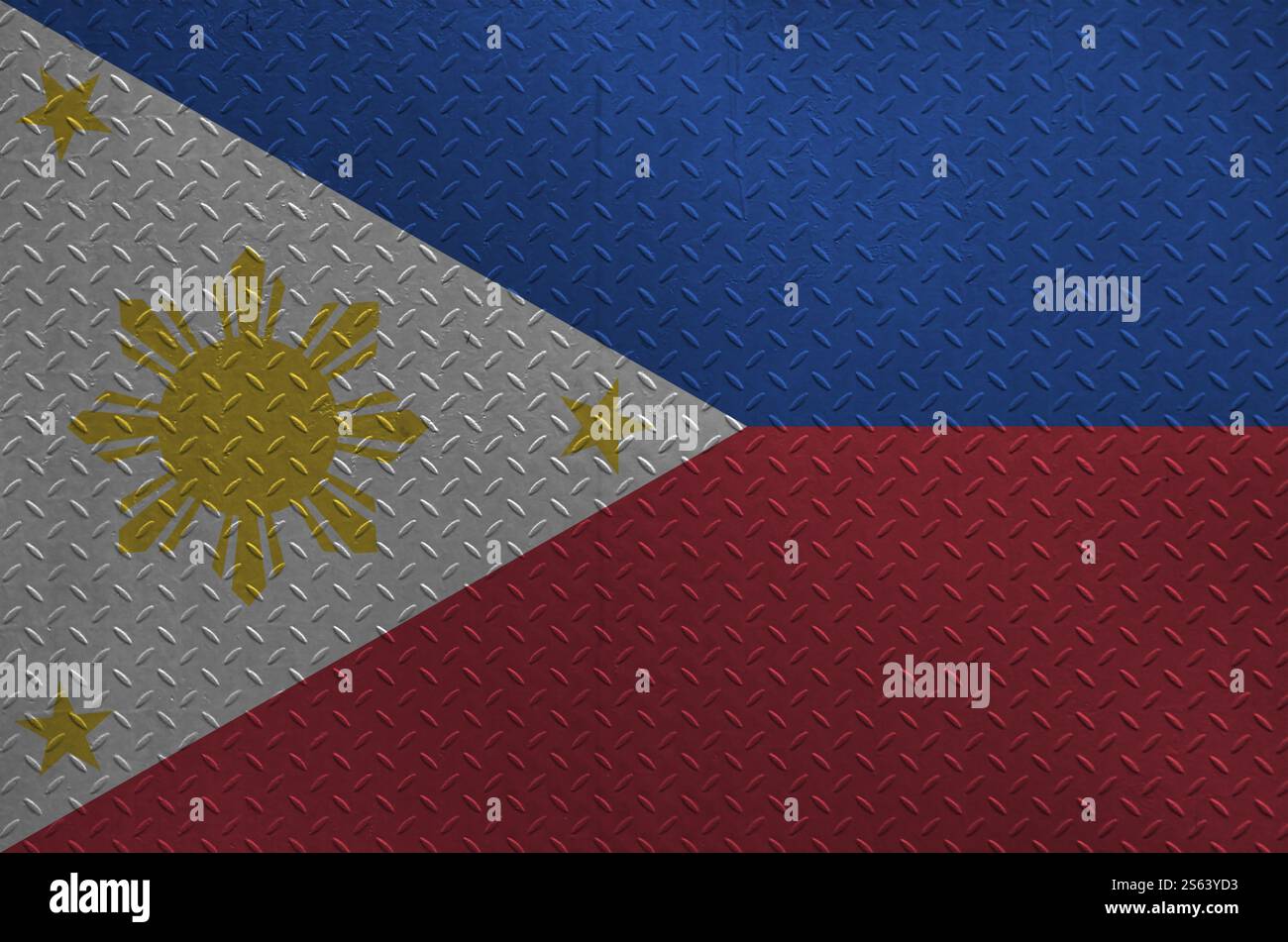 Philippines flag depicted in paint colors on old brushed metal plate or ...