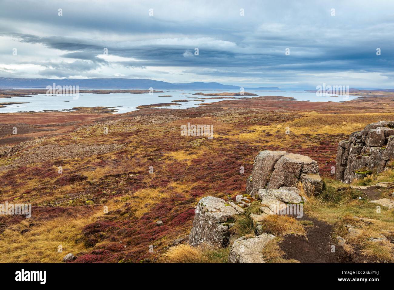A view of the autumn landscape from the Good View lookout on Iceland in ...