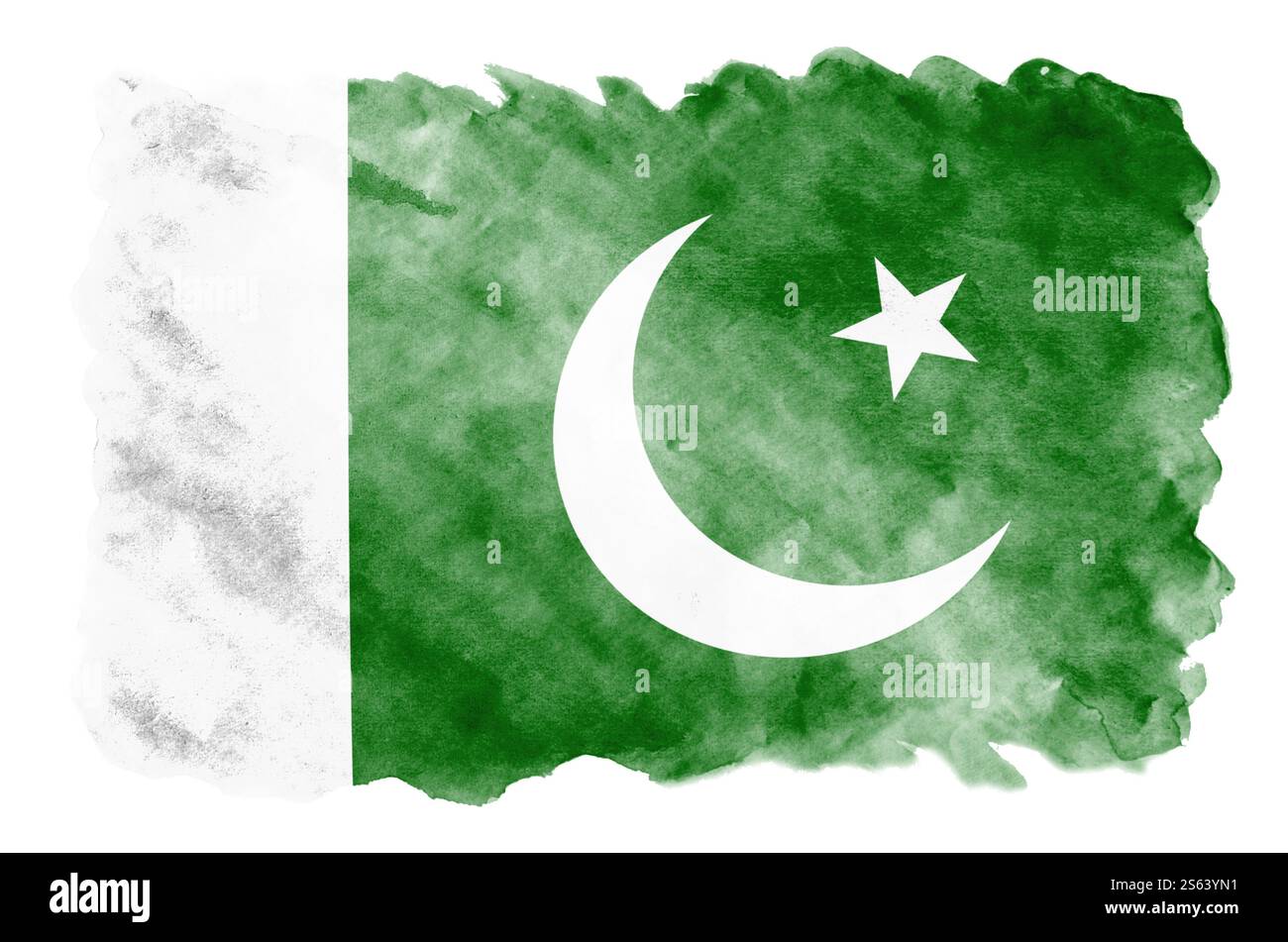 Pakistan flag is depicted in liquid watercolor style isolated on white ...