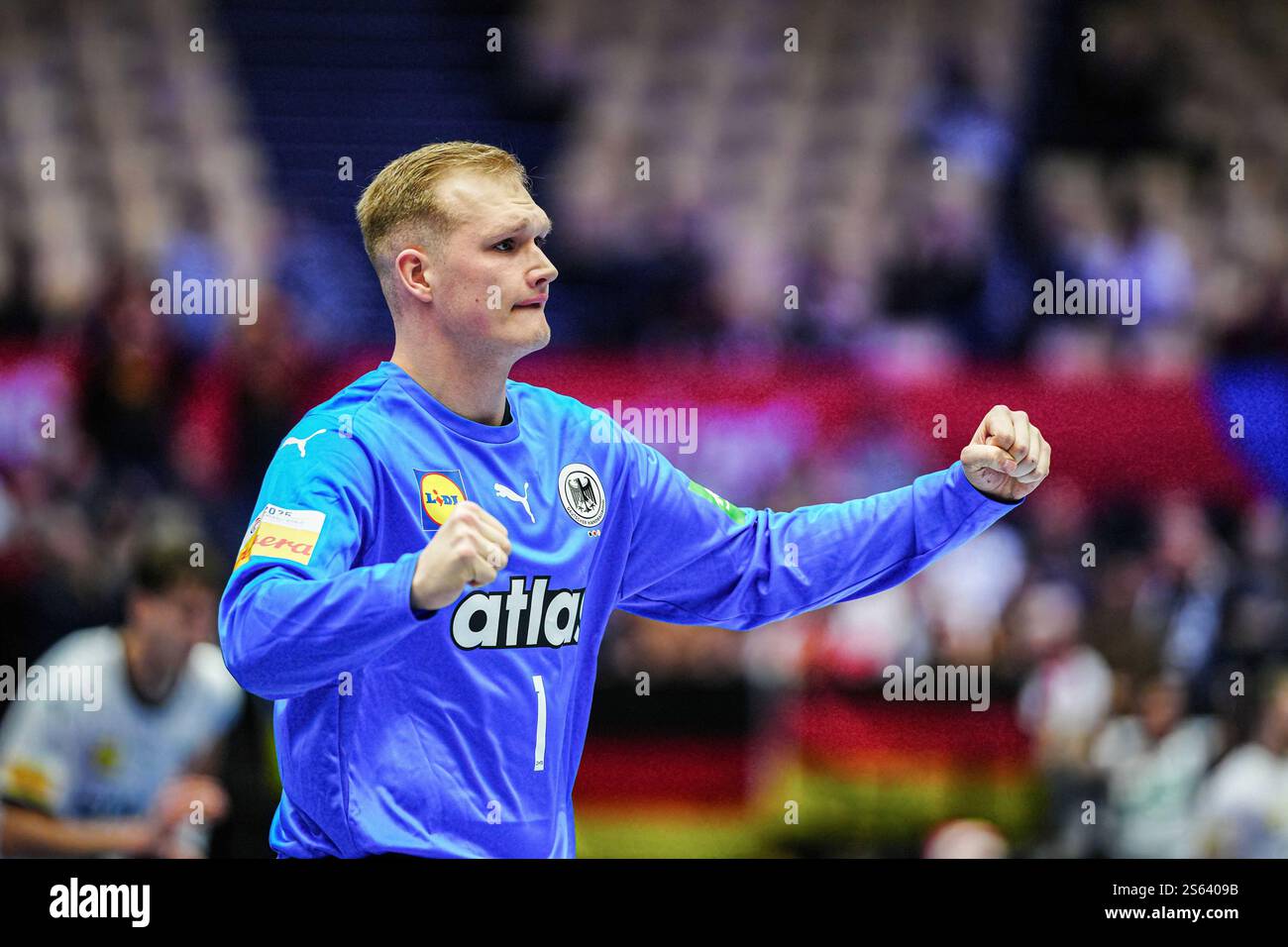 Jubel nach Parade David Spaeth (Deutschland, #01) DEN, Deutschland vs. Polen, Handball, IHF ...