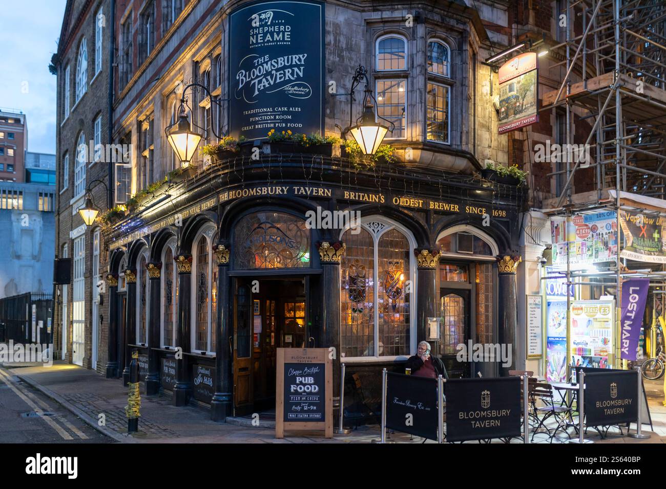 London, UK, December 2, 2024, Bloomsbury Tavern, a light, gothic-style ...