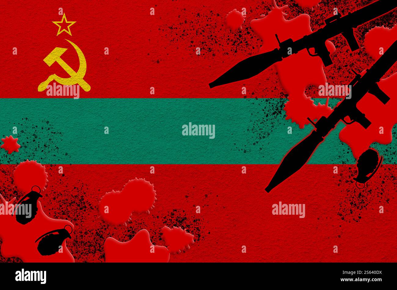 Transnistria flag and rocket launchers with grenades in blood. Concept ...