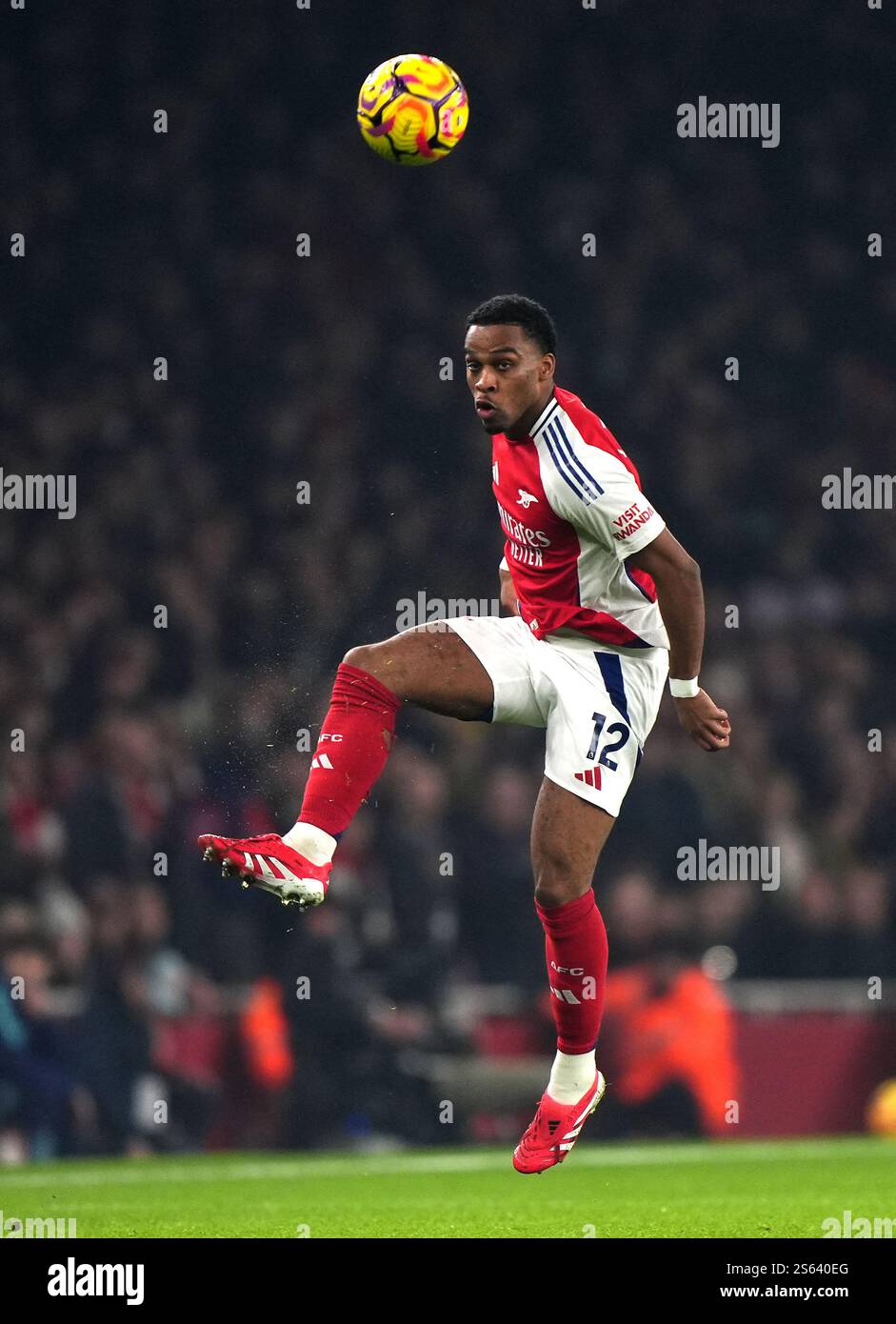 Arsenal's Jurrien Timber in action during the Premier League match at ...