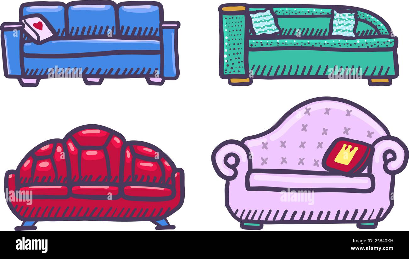 Sofa icons set. Hand drawn set of sofa vector icons for web design ...