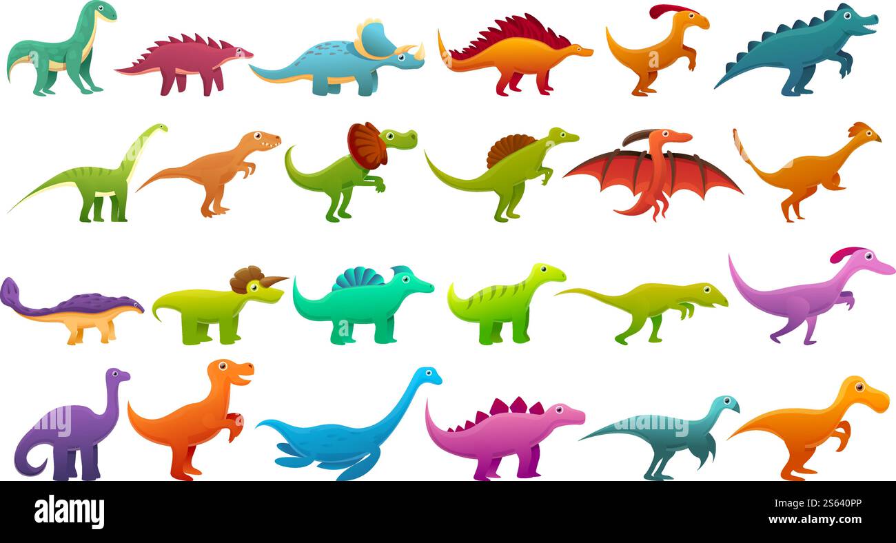 Dinosaur icons set. Cartoon set of dinosaur vector icons for web design ...