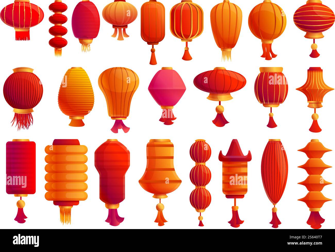 Chinese lantern icons set. Cartoon set of chinese lantern vector icons ...