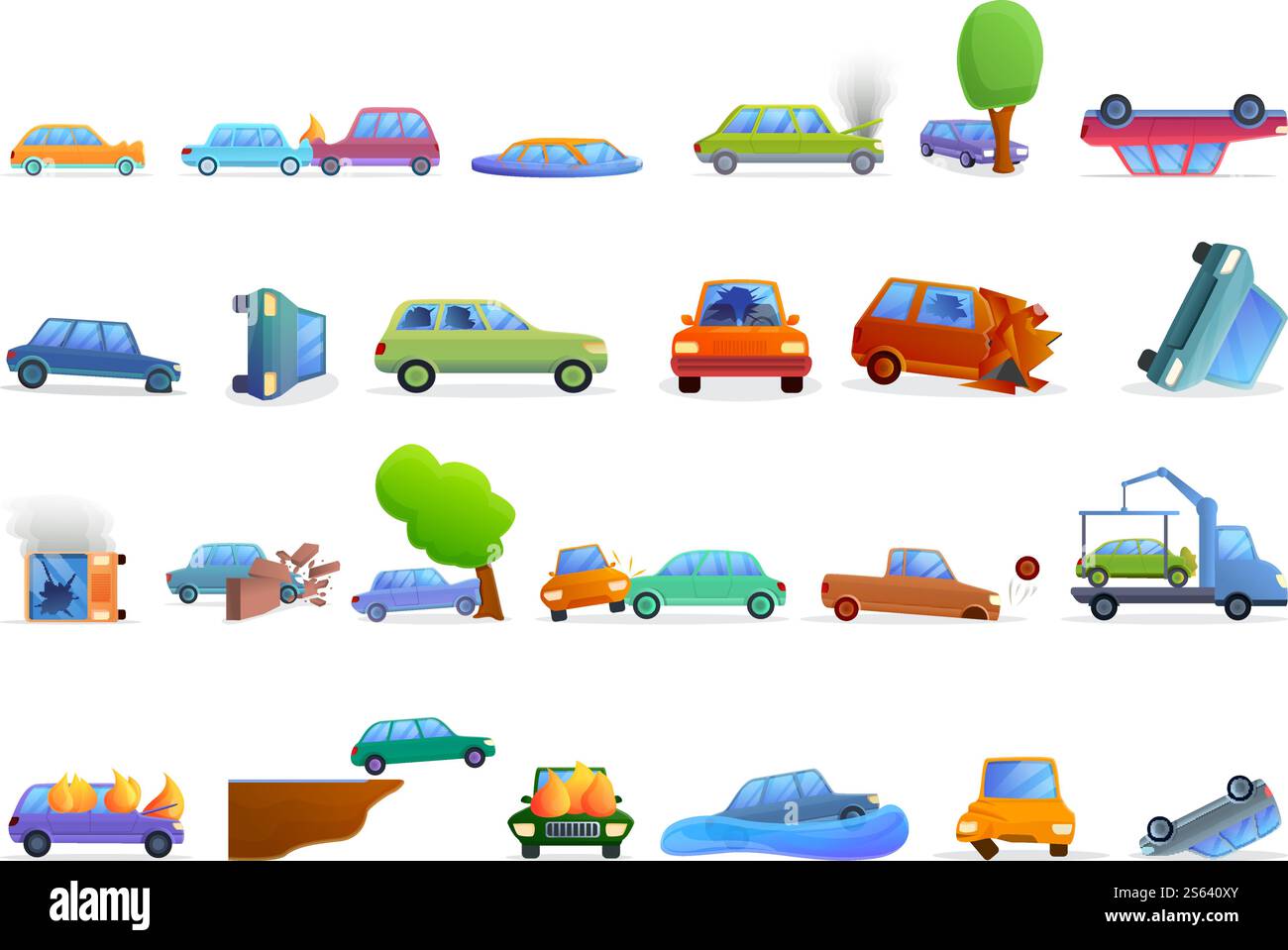 Car accident icons set. Cartoon set of car accident vector icons for ...