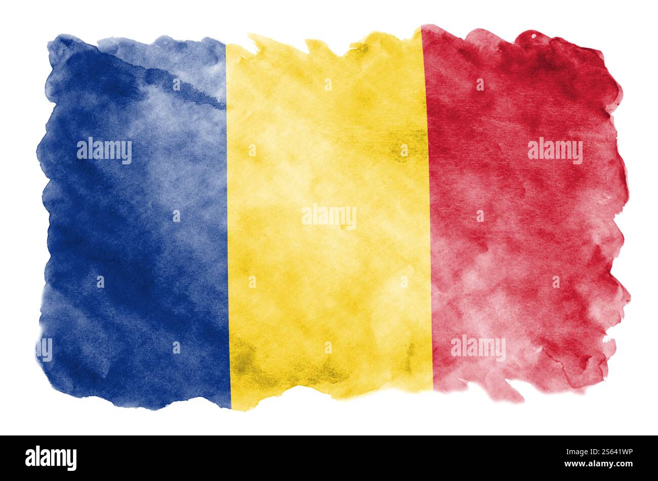 Romania flag is depicted in liquid watercolor style isolated on white ...
