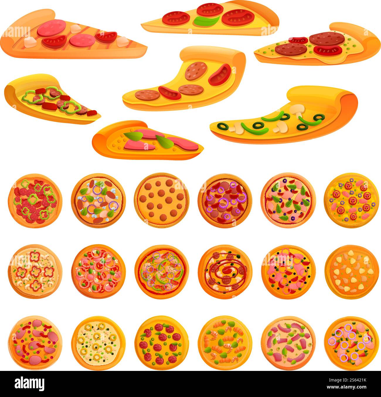 Pizza icons set. Cartoon set of pizza vector icons for web design ...