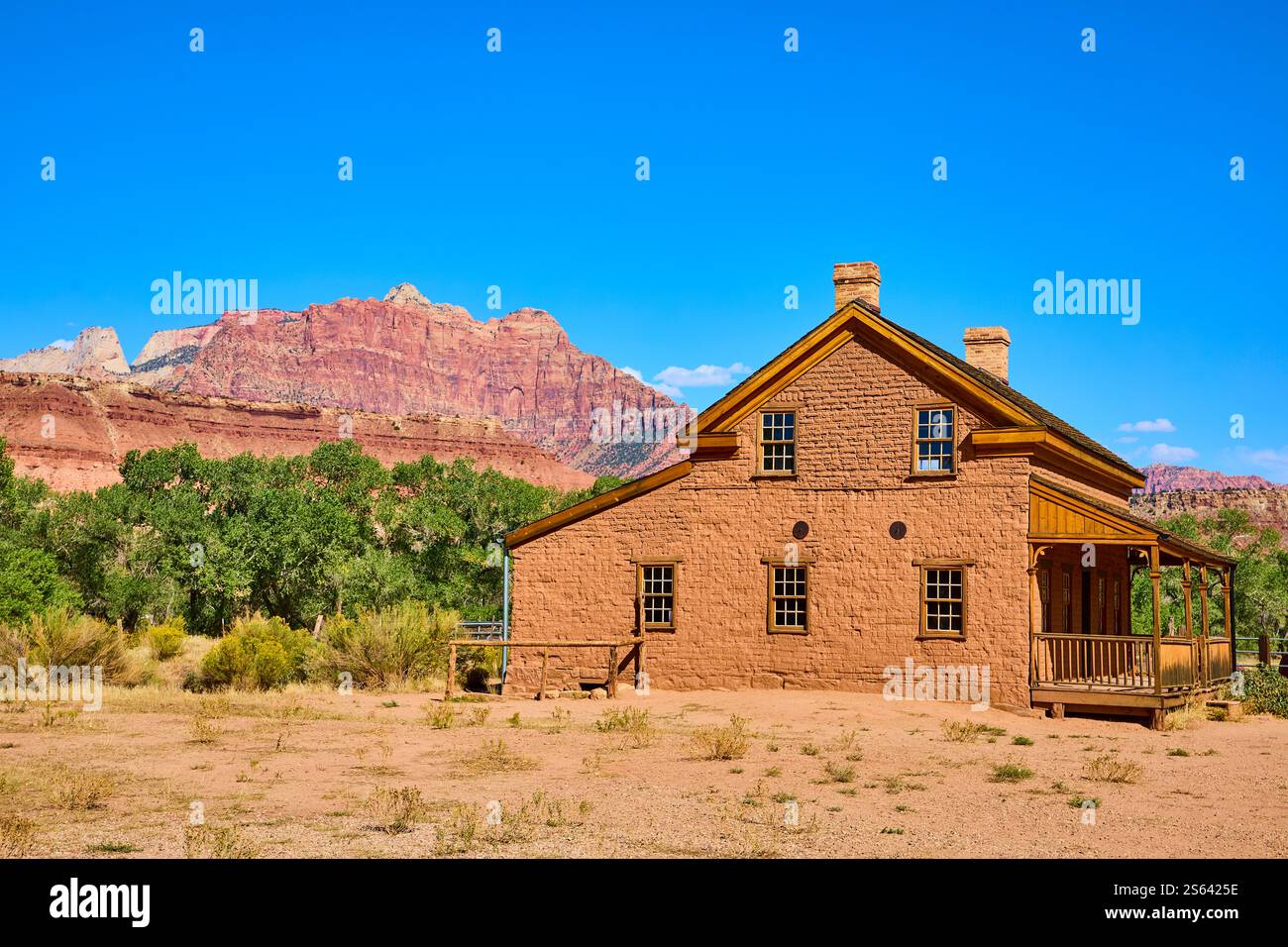 Grafton Ghost Town Desert House and Red Cliffs Eye-Level View Stock ...