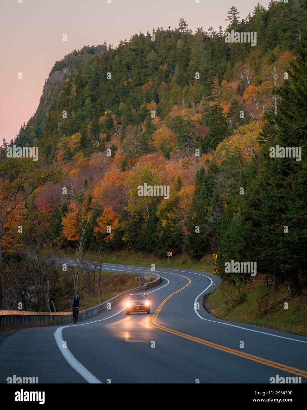Road through Wilmington Notch with autumn color, in the Adirondack ...