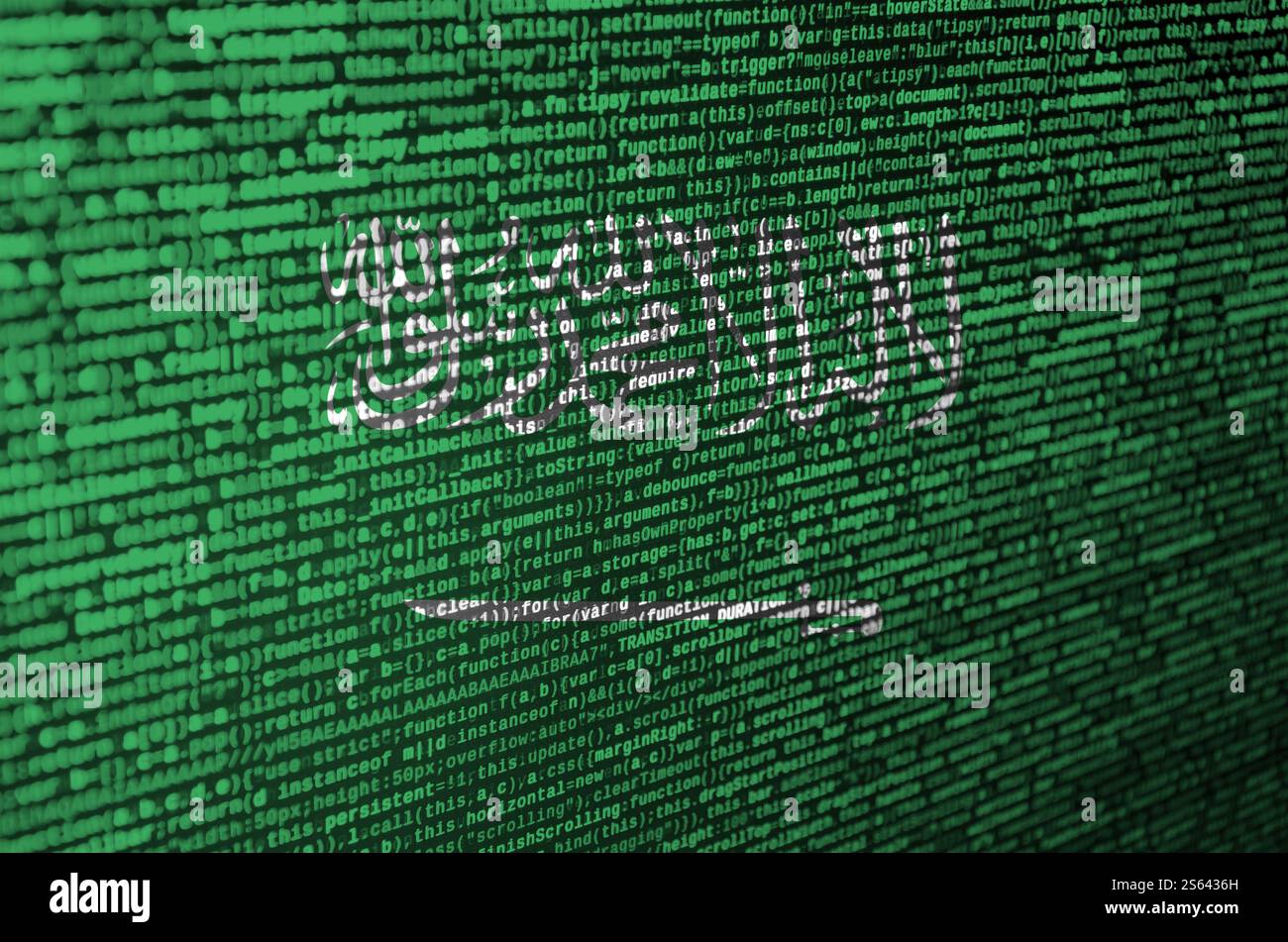Saudi Arabia flag is depicted on the screen with the program code. The ...
