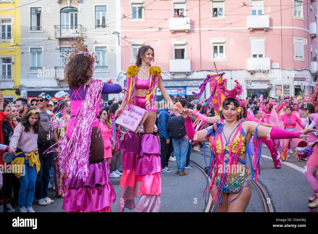 Carnival parade in streets of Lisbon by artistic collective Clandestine ...