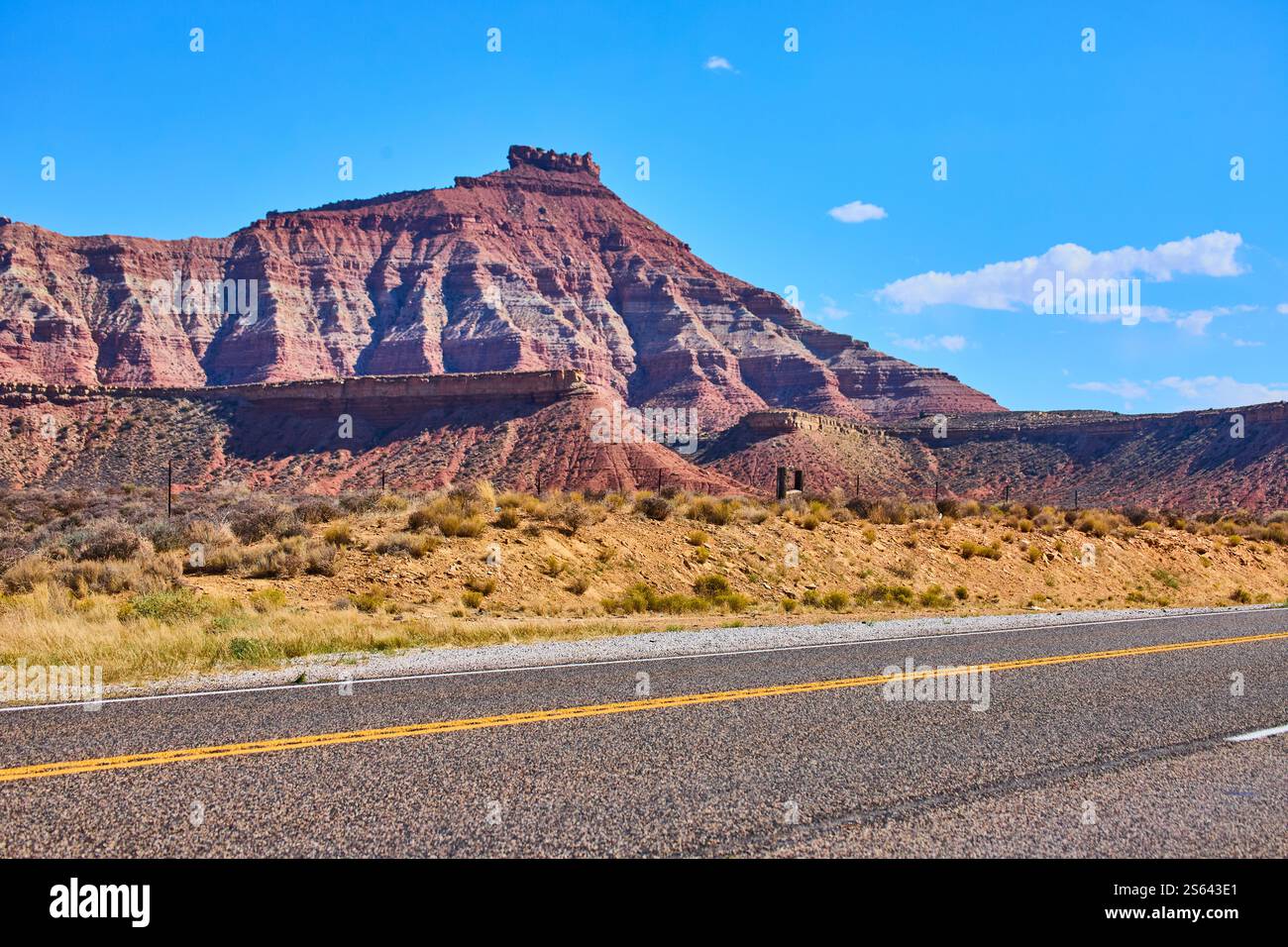 Rugged Red Rock Mesa and Road in Utah Desert Eye-Level Perspective ...