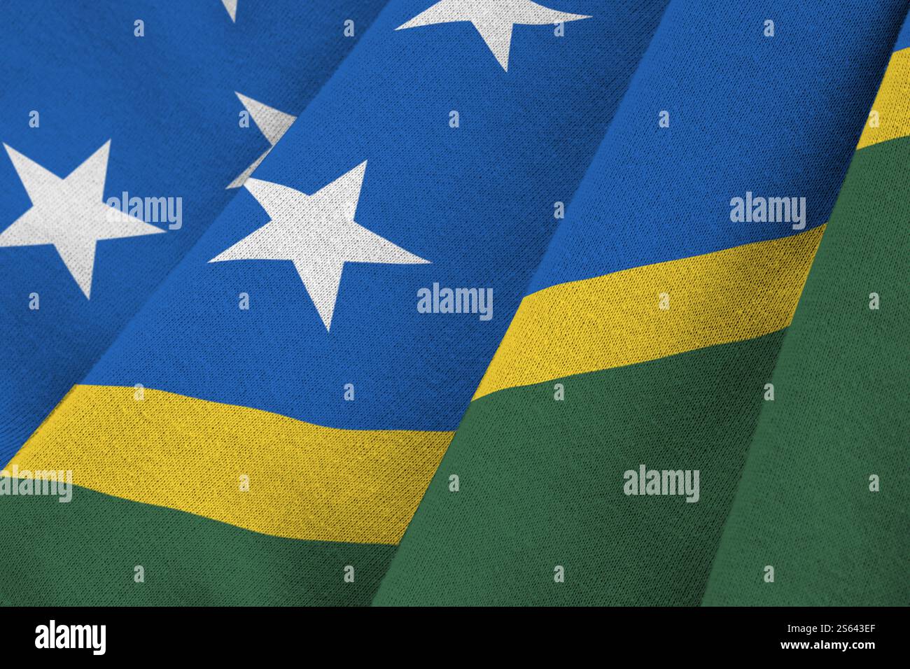 Solomon Islands flag with big folds waving close up under the studio ...