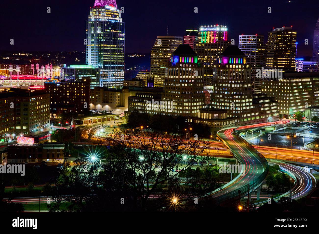 Cincinnati Downtown Skyline with Traffic Motion Aerial Stock Photo - Alamy