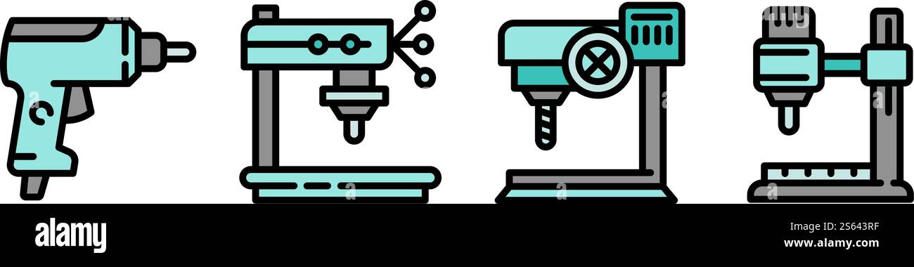 Drilling machine icons set. Outline set of drilling machine vector icons for web design isolated ...