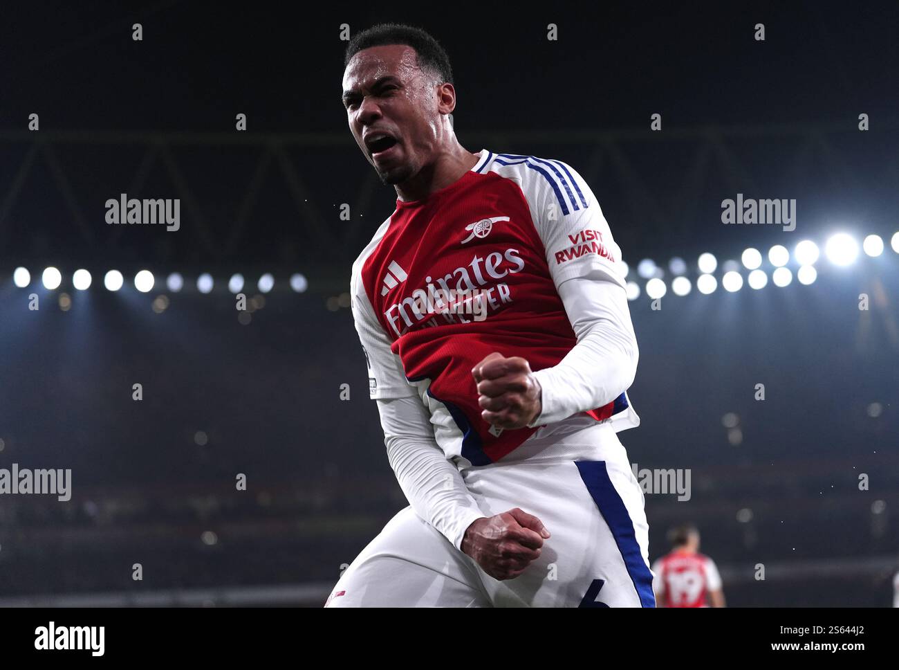 Arsenal's Gabriel celebrates their side's first goal of the game ...