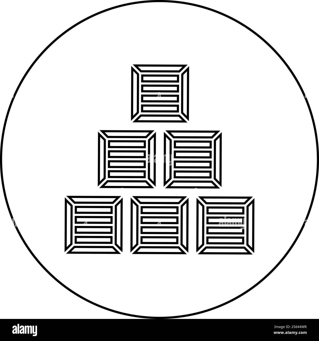 Pyramid crates Wooden boxs Containers icon in circle round outline ...