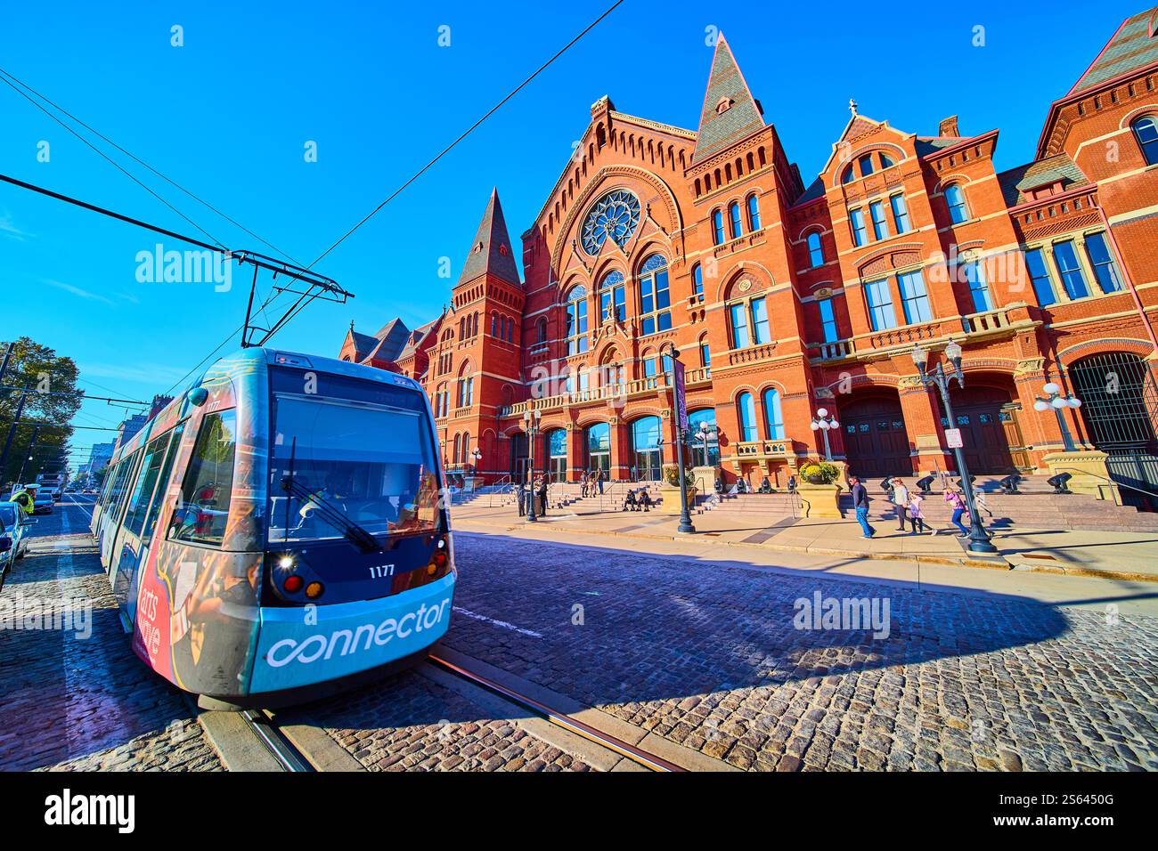 Modern Tram and Historic Music Hall in Cincinnati Urban Motion Stock ...