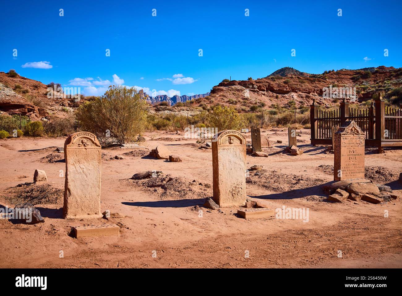 Historic Desert Graveyard Tombstones Grafton Utah Eye-level View Stock ...