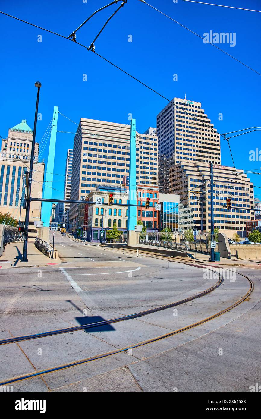 Cincinnati Skyscrapers and Bridge in Motion from Street Level ...