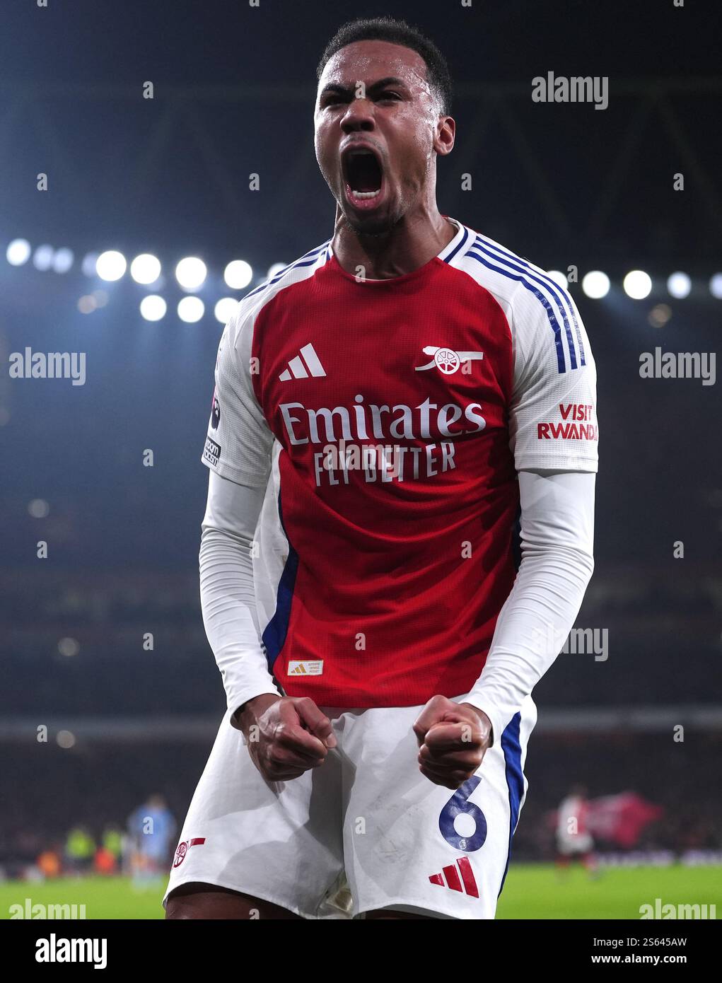 Arsenal's Gabriel celebrates their side's first goal of the game ...