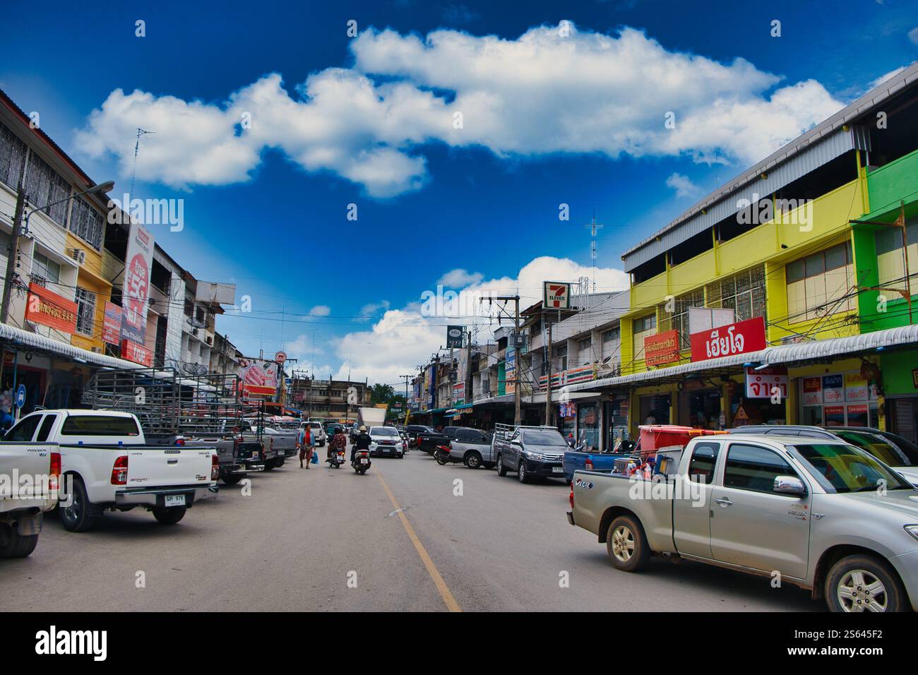 Street scene in a small provincial town in Thailand. Lom Sak, province ...