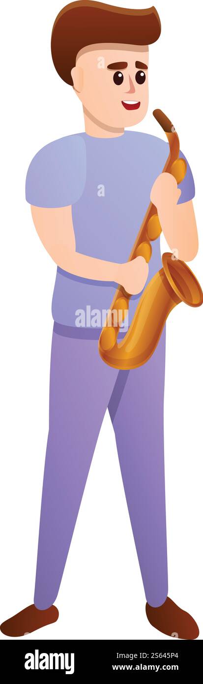 Boy playing saxophone icon. Cartoon of boy playing saxophone vector ...
