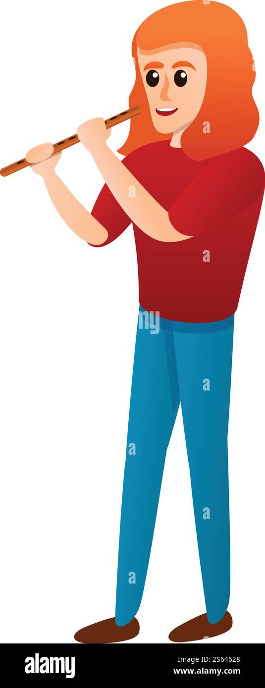 Girl playing flute icon. Cartoon of girl playing flute vector icon for ...