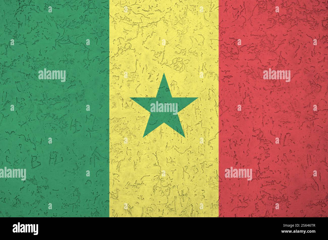 Senegal flag depicted in bright paint colors on old relief plastering ...