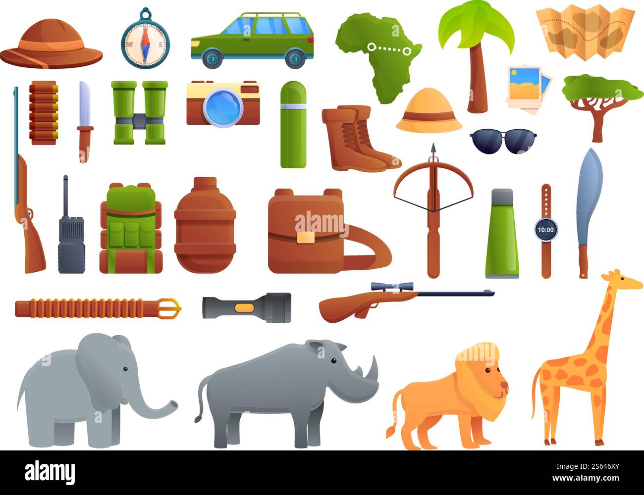 Safari equipment icons set. Cartoon set of safari equipment vector ...