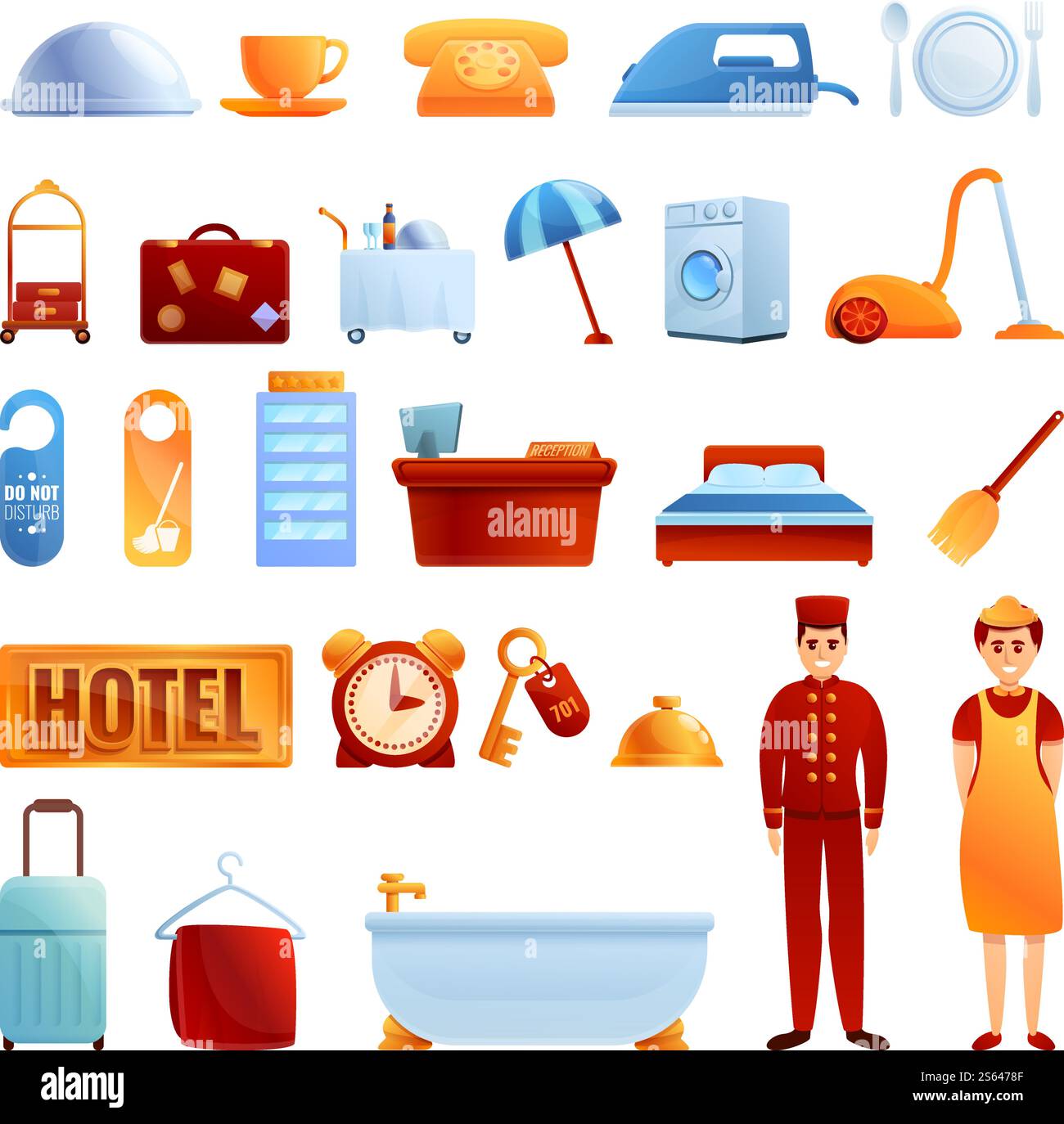 Room service icons set. Cartoon set of room service vector icons for ...