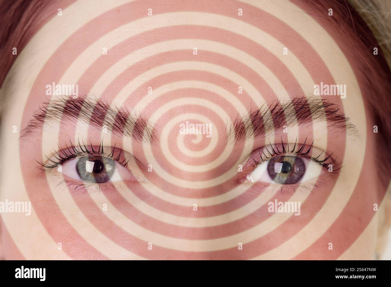 Hypnotized woman, closeup. Spiral symbolizing hypnotic effect Stock ...