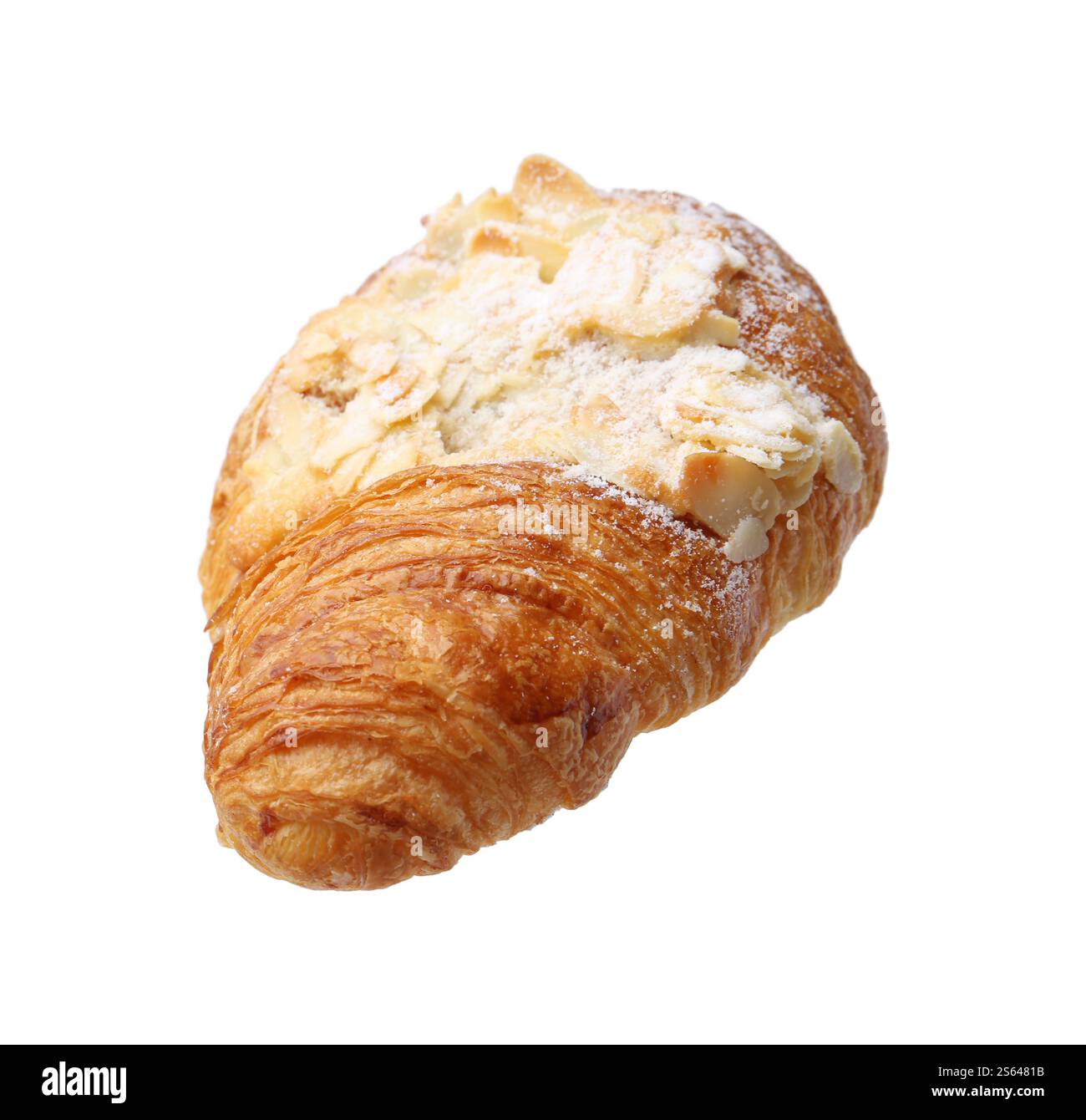 Delicious fresh croissant with almond flakes isolated on white Stock ...