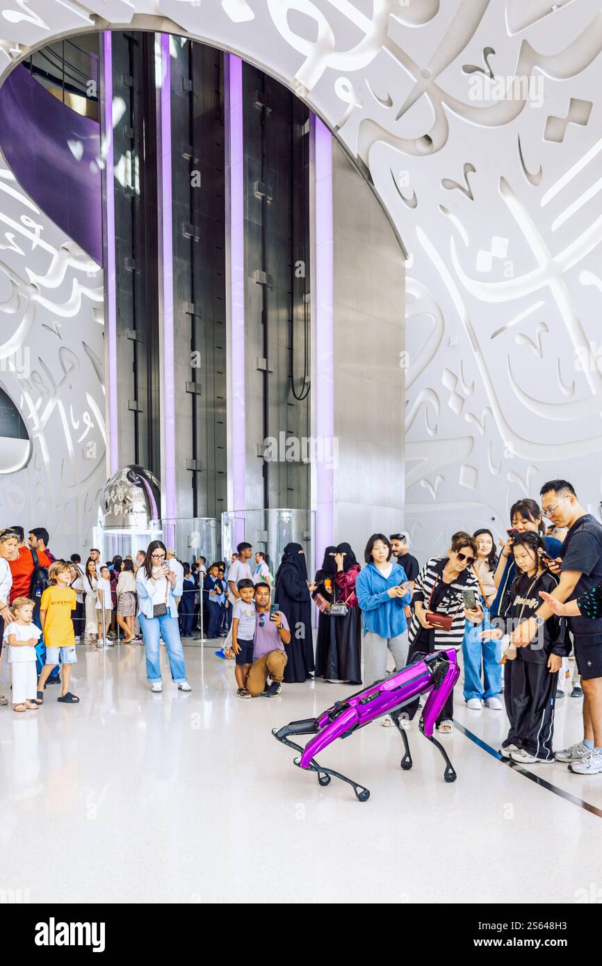 Dubai, UAE - December 9, 2024: Modern futuristic Museum of Future. Snow-white interior inside ...