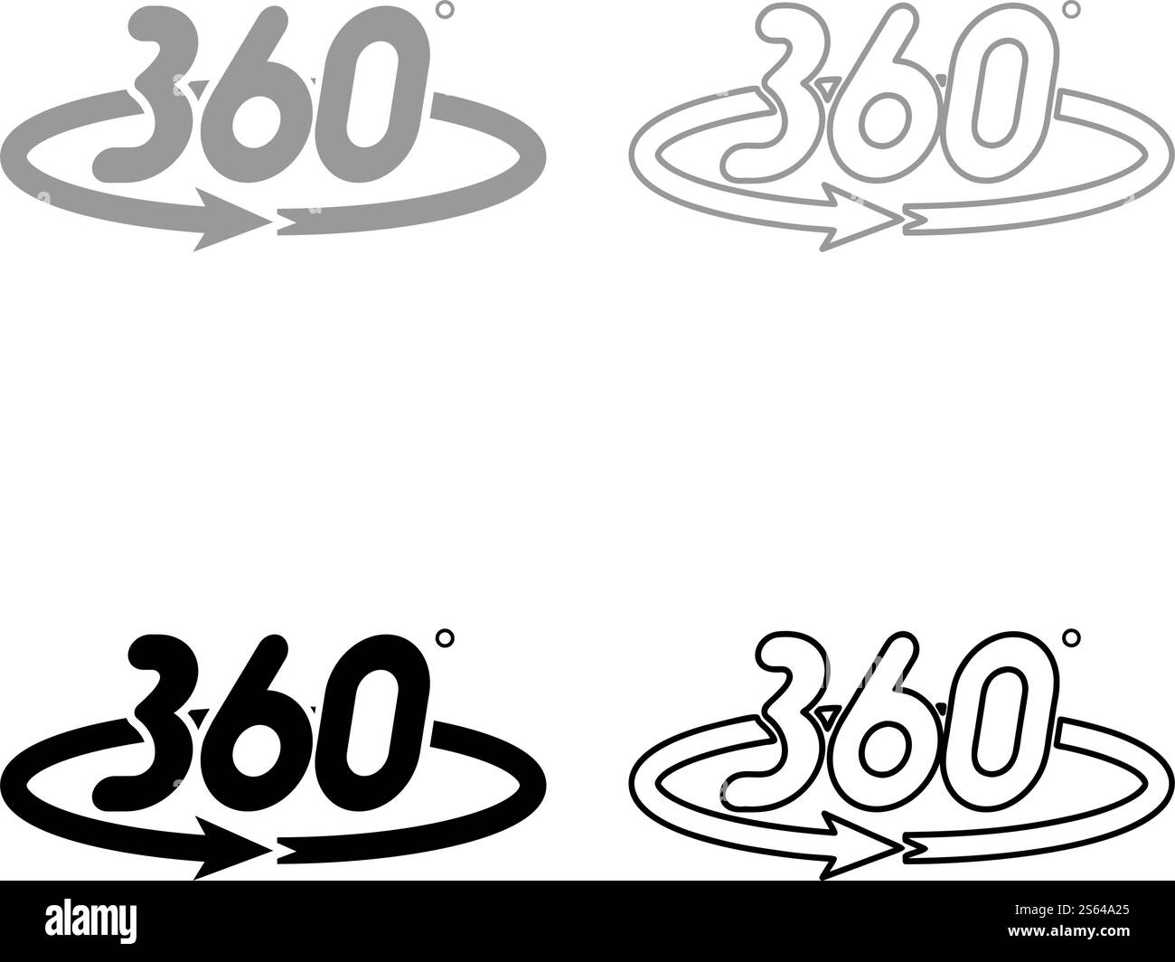 360 degree rotation arrow Concept full view icon outline set black grey color vector ...