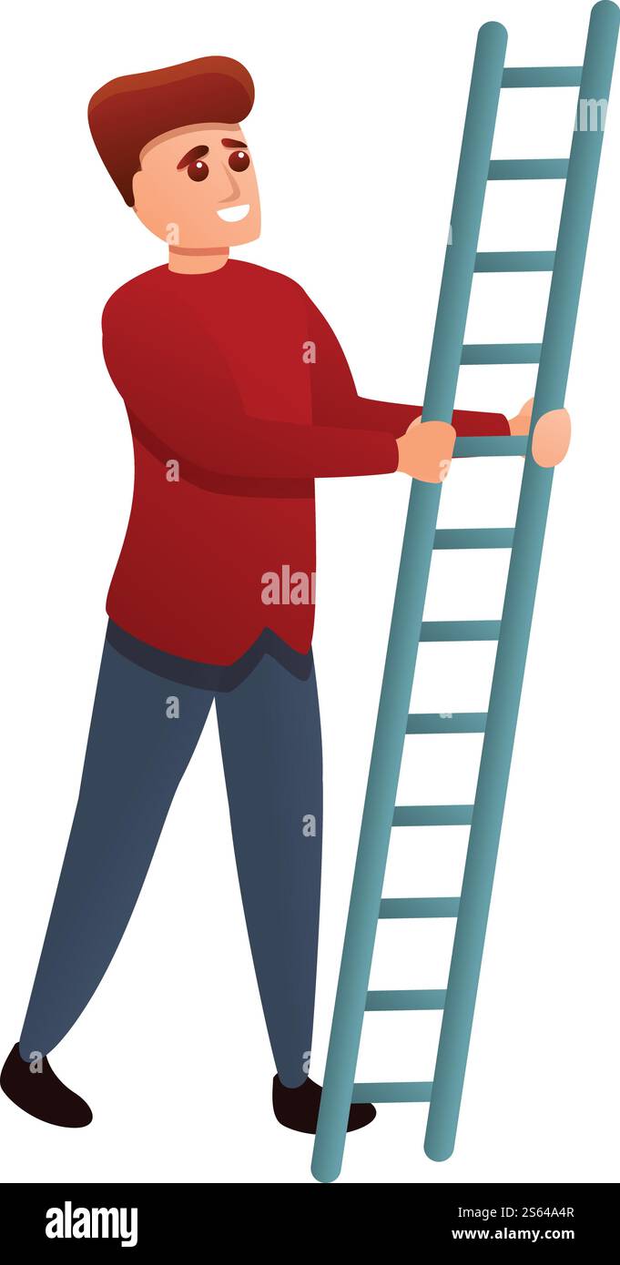 Man take ladder icon. Cartoon of man take ladder vector icon for web ...