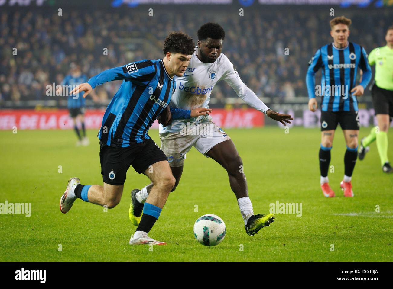 Brugge, Belgium. 15th Jan, 2025. Club's Ardon Jashari and Genk's ...