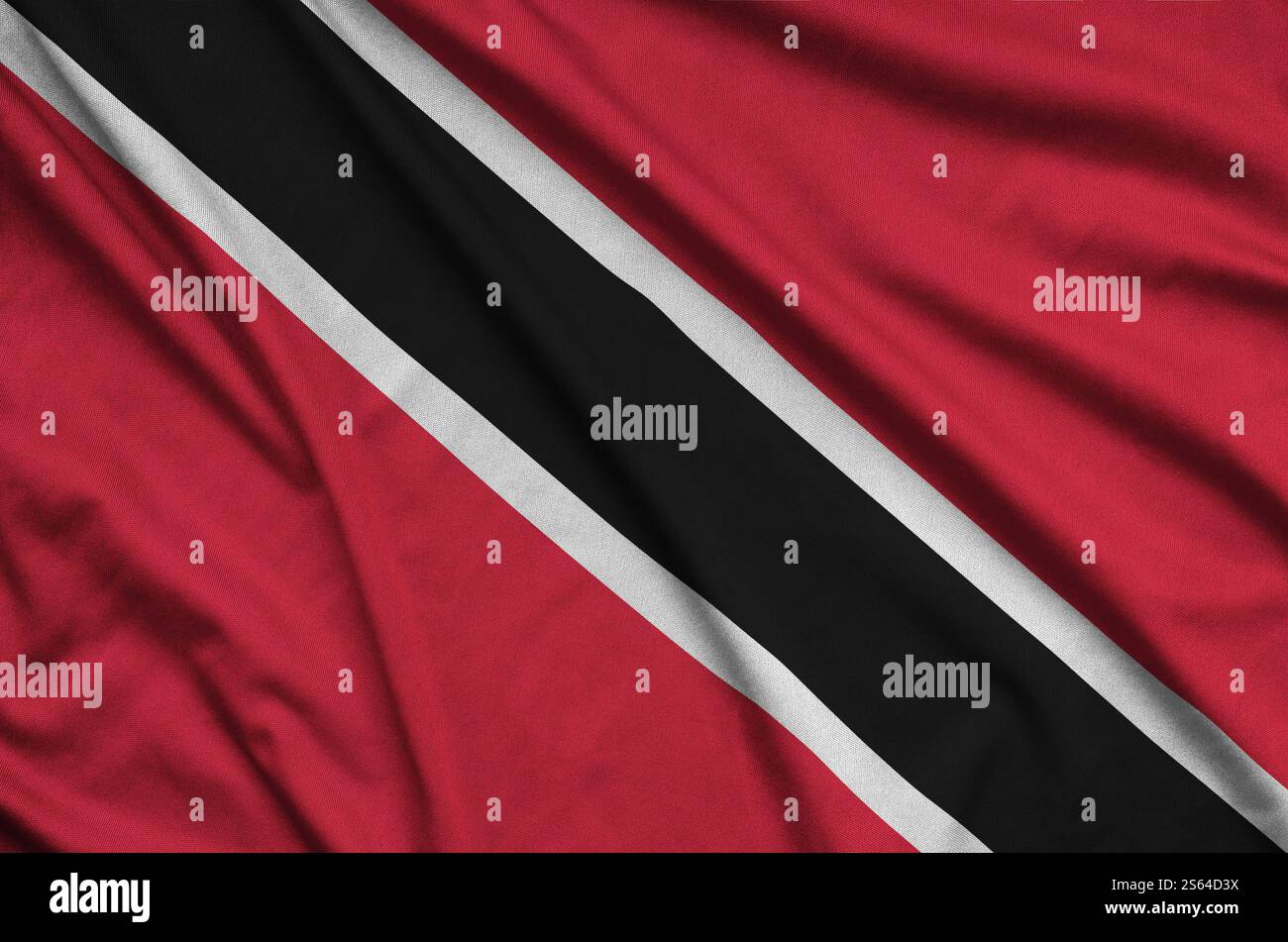 Trinidad and Tobago flag is depicted on a sports cloth fabric with many ...